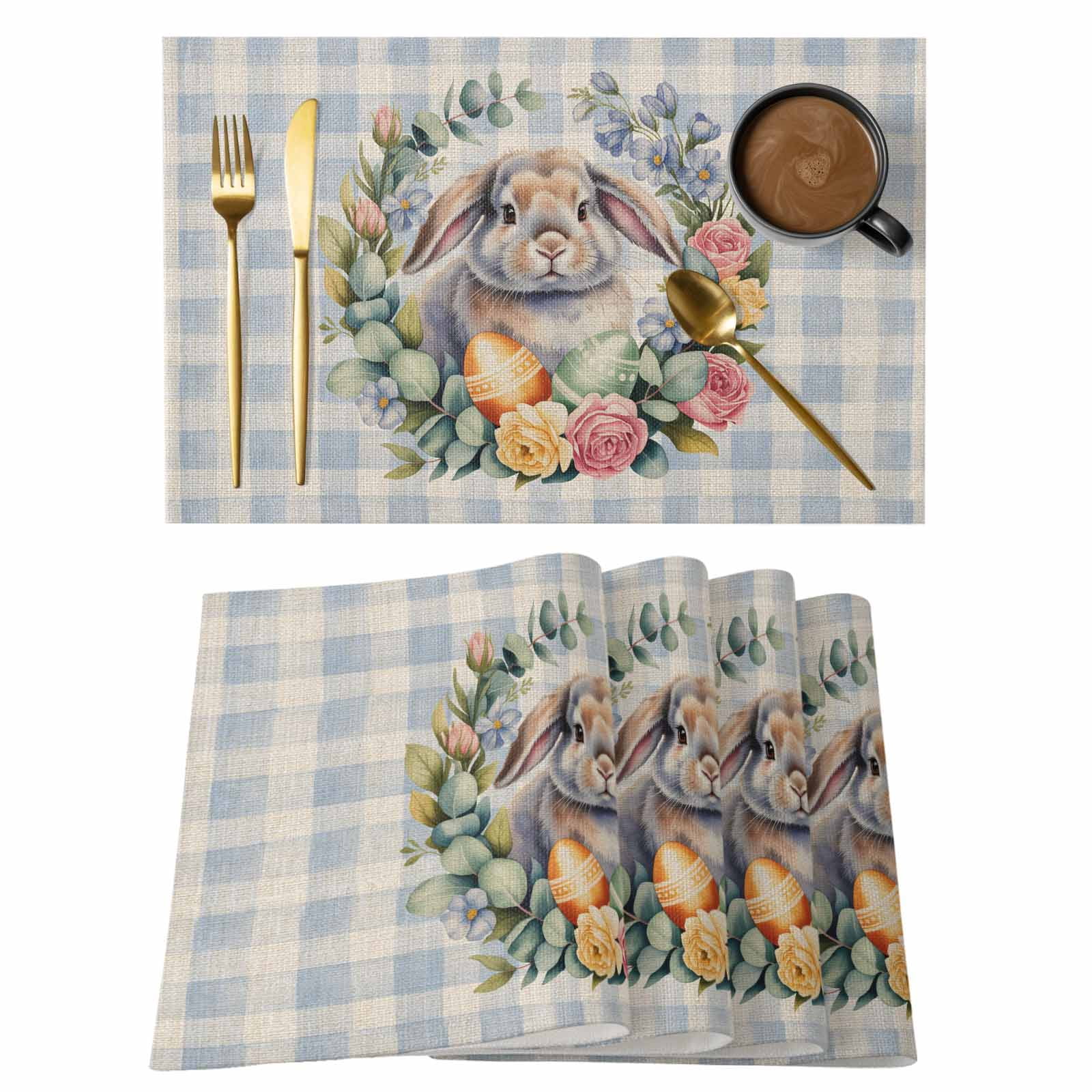 Placemats 1 Pack, Easter Bunny Woven Placemat, Linen Place Mats for ...