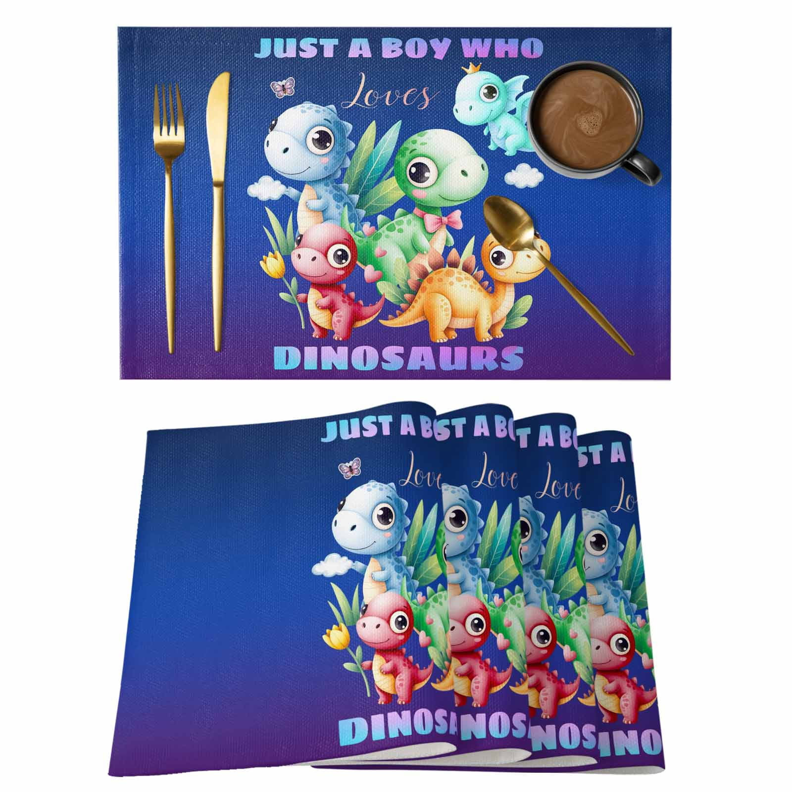 Placemats 1 Pack, Funny Dinosaur Woven Placemat, Linen Place Mats for ...