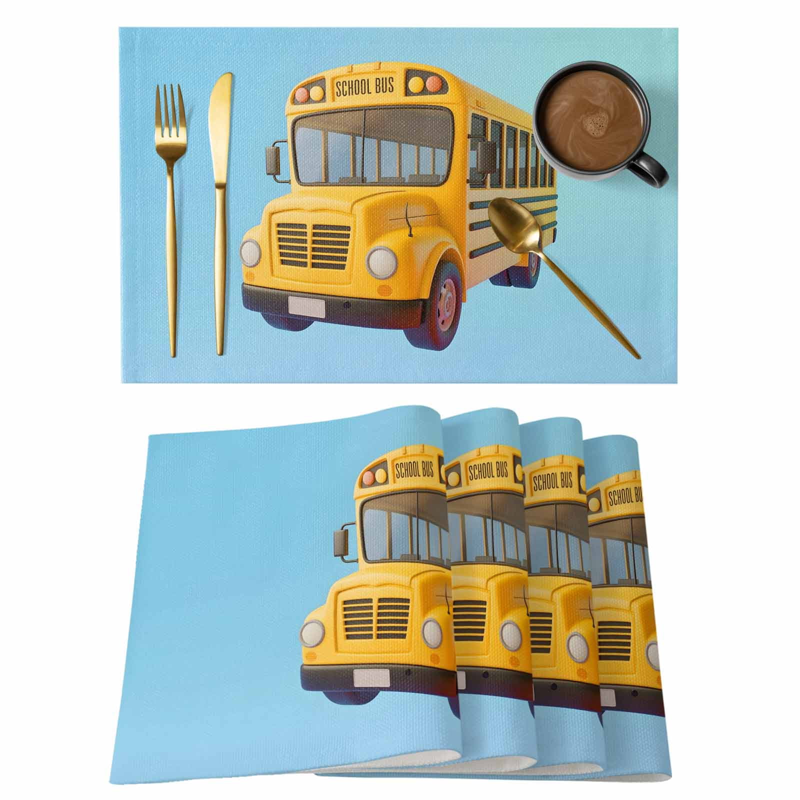 Placemats 1 Pack, School Bus Woven Placemat, Linen Place Mats for ...