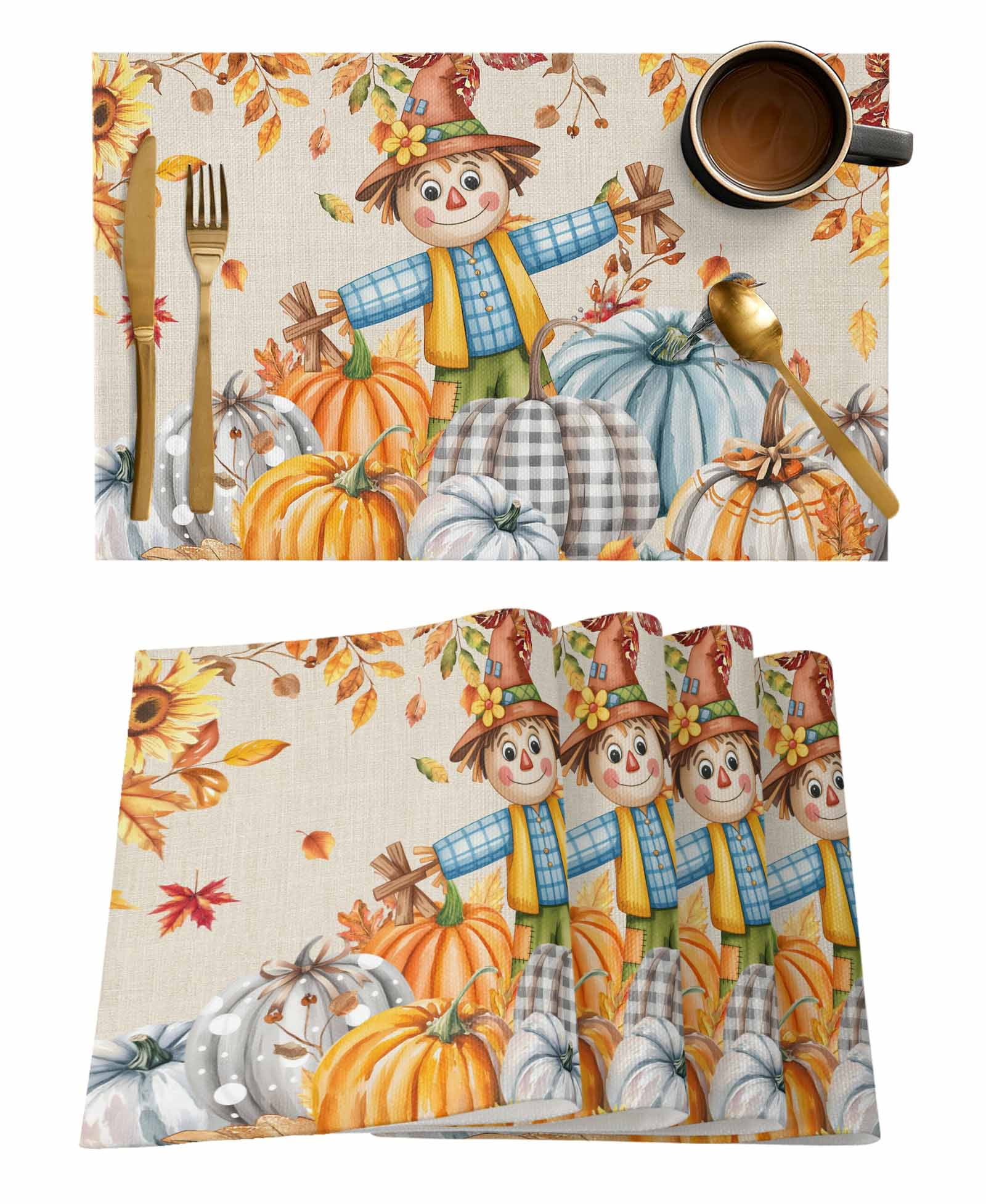 Placemats 1 Pack, Thanksgiving Straw Man Woven Placemat, Linen Place ...