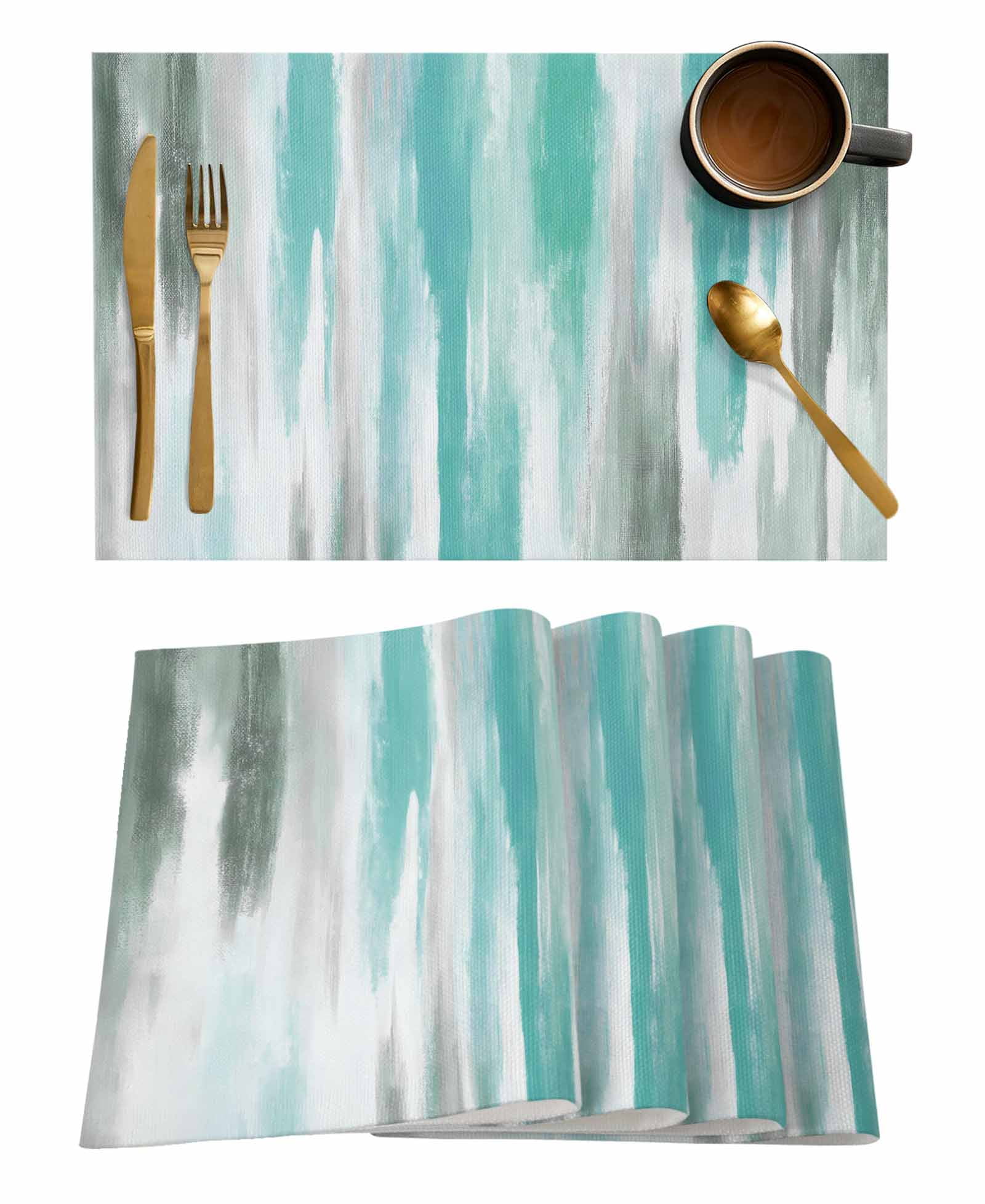 Placemats 1 Pack, Turquoise Gray Woven Placemat, Linen Place Mats for ...