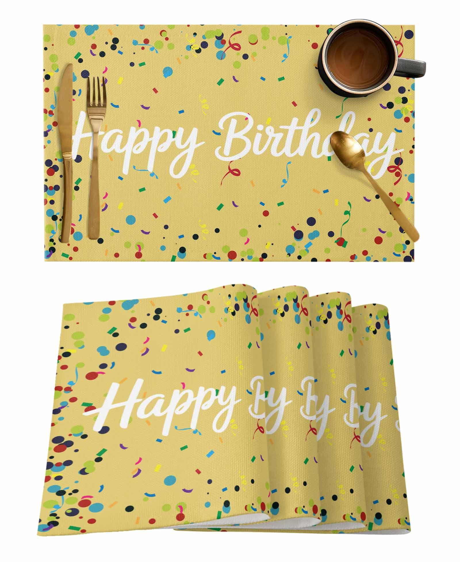 Placemats 1 Pack, Yellow Birthday Woven Placemat, Linen Place Mats for ...