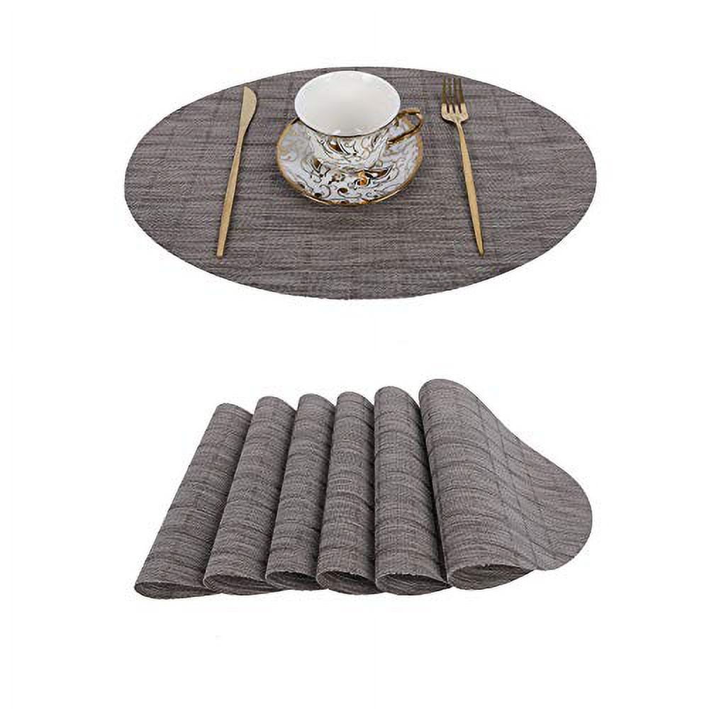 Placemats for Dining Table Set of 6 Grey Vinyl Woven Oval Place Mat ...