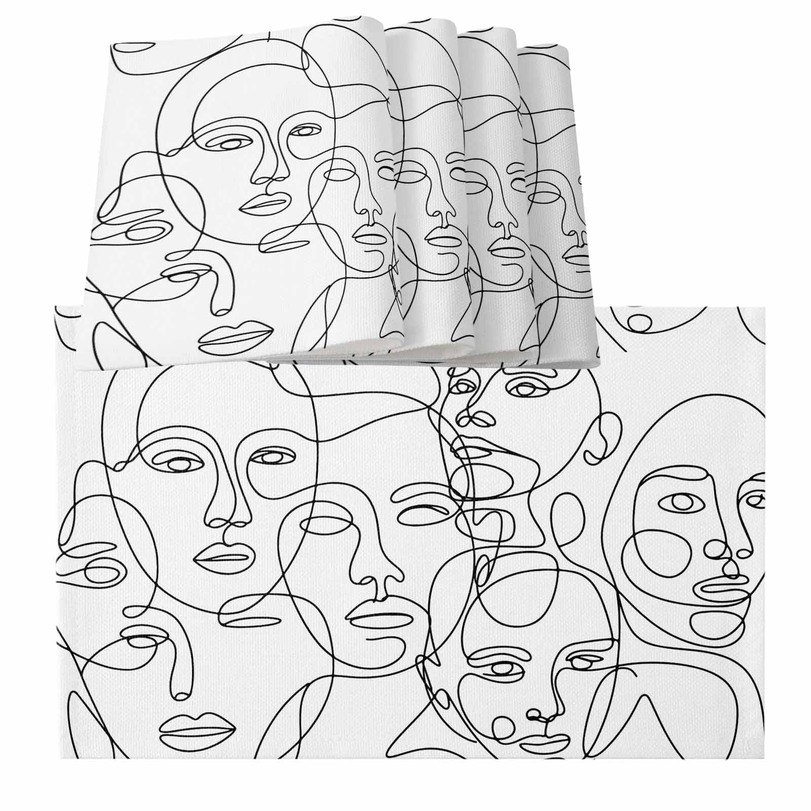 Placemats for Dinning Table Set of 12, Abstract Style Face Line Modern ...