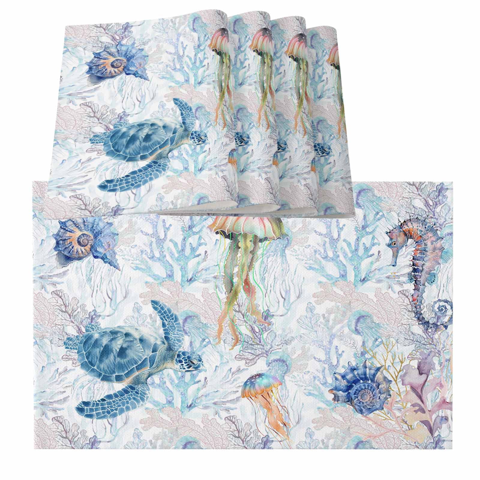 Placemats for Dinning Table Set of 12, Blue Nautical Coastal Nautical ...