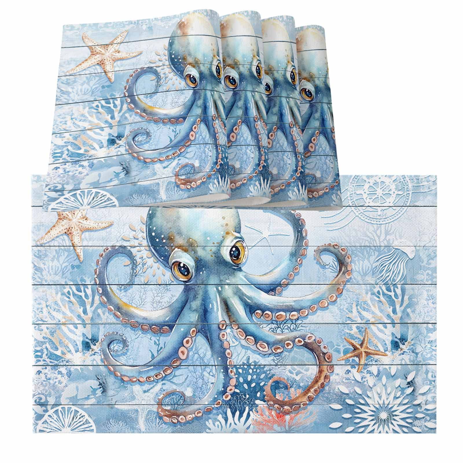 Placemats for Dinning Table Set of 12, Coastal Octopus Nautical Sea ...