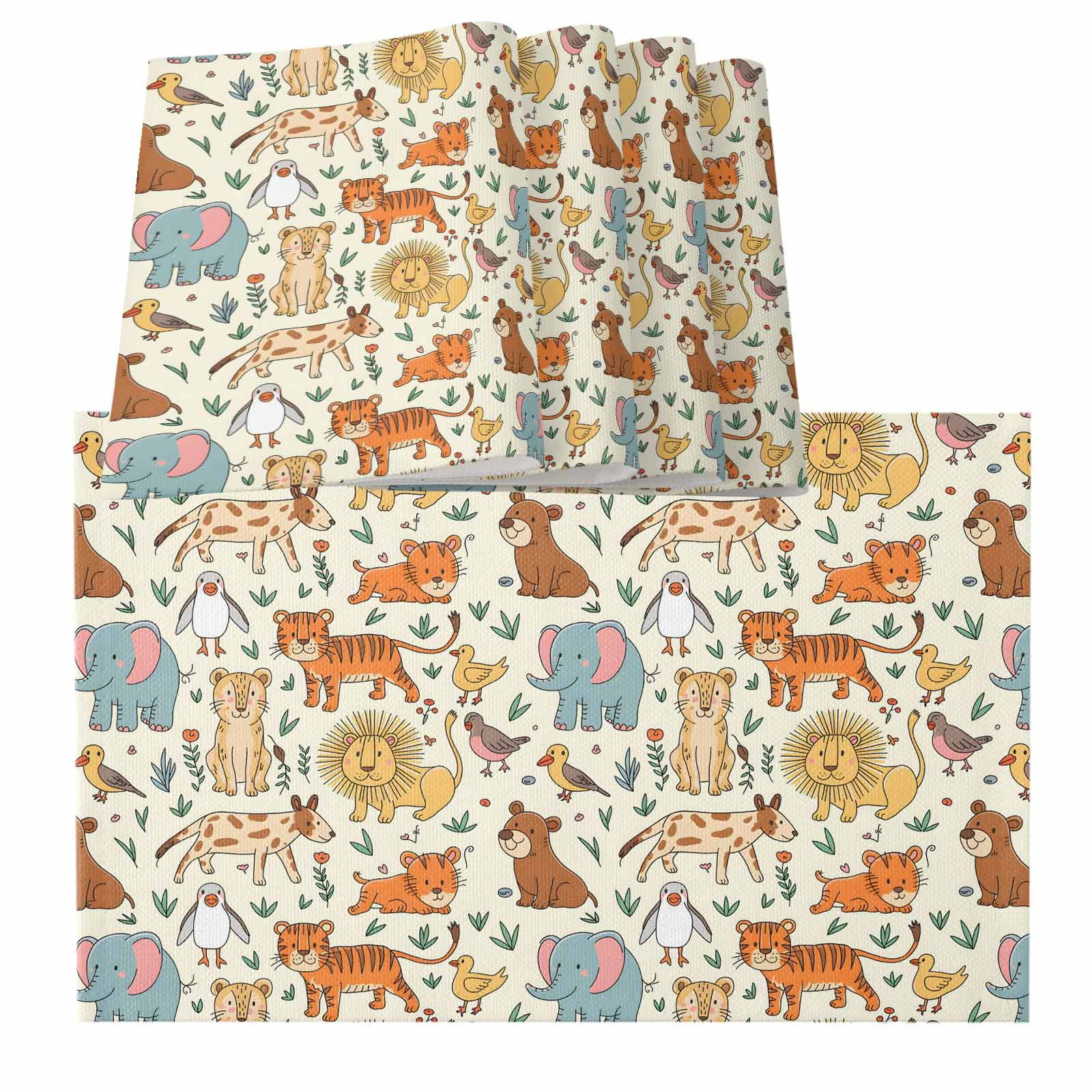 Placemats for Dinning Table Set of 12, Cute Animals Zoo Cartoon Funny ...