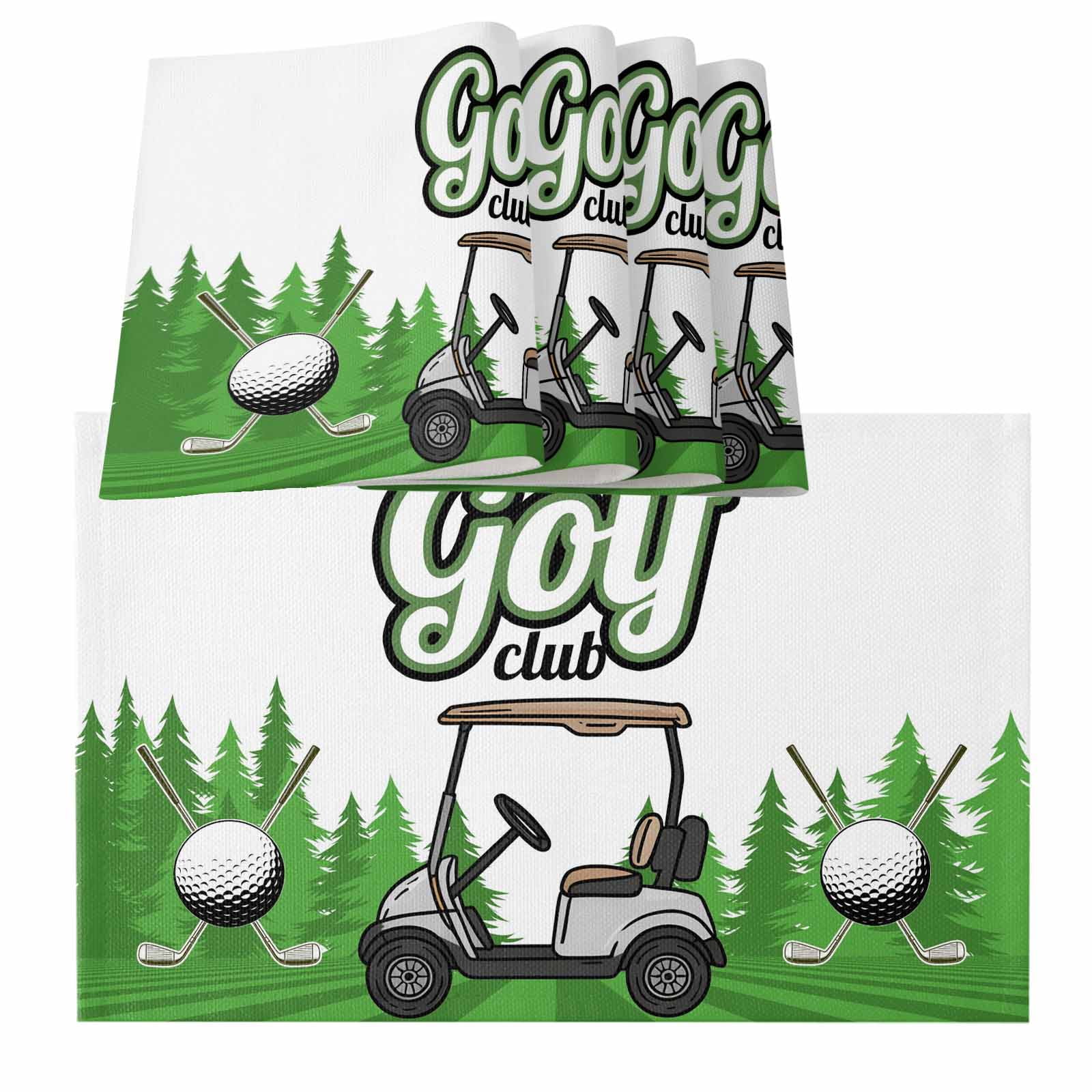 Placemats for Dinning Table Set of 12, Golf Green Forest Tree Balls ...