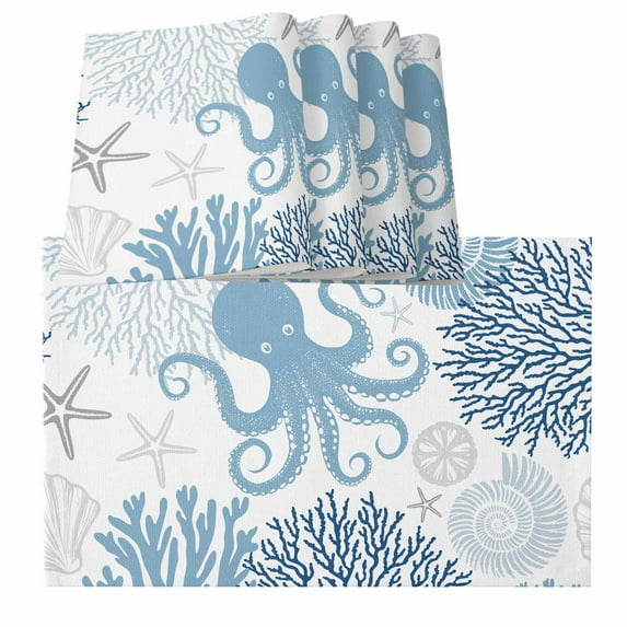 Placemats for Dinning Table Set of 12, Navy Blue Octopus Coastal ...