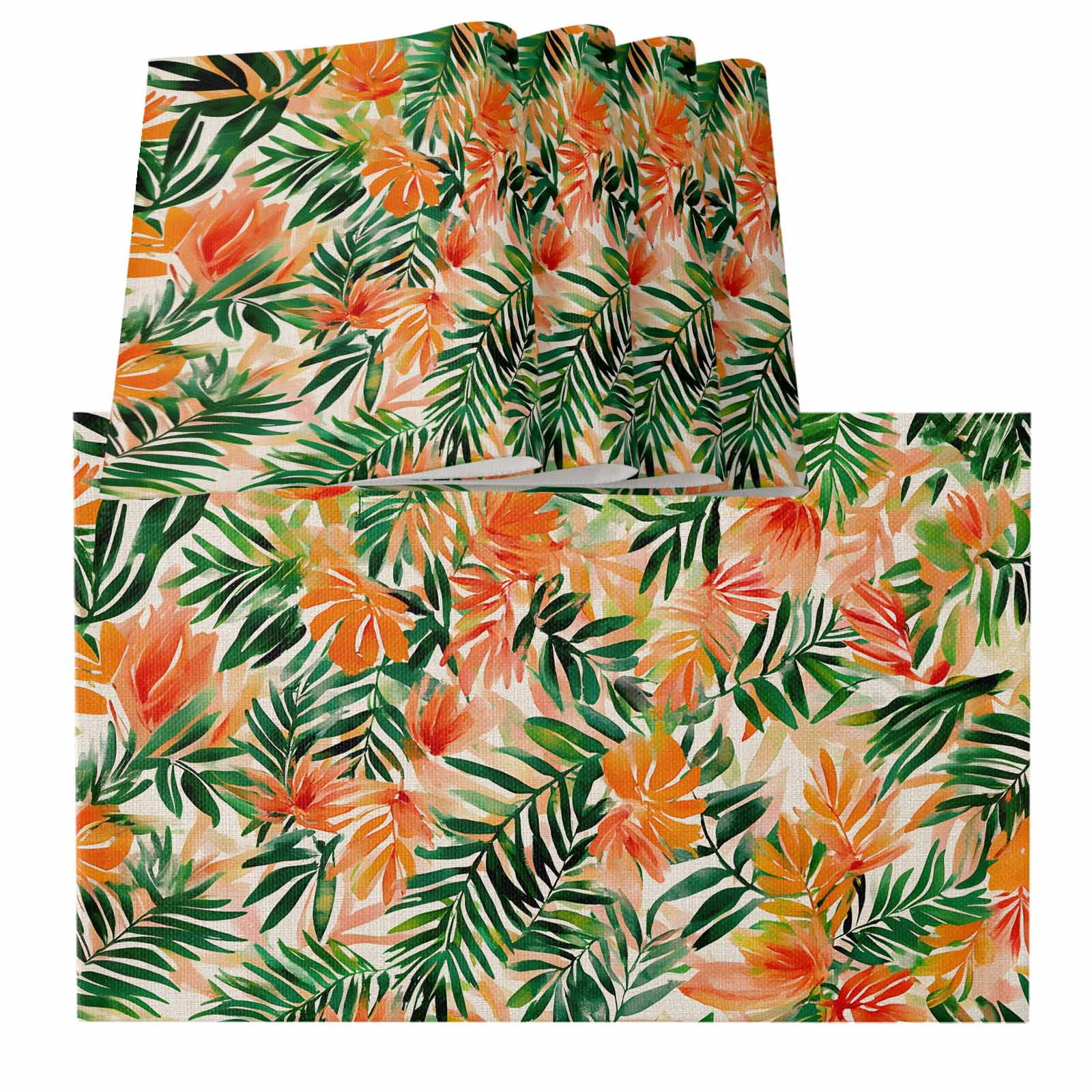 Placemats for Dinning Table Set of 12, Orange Green Palm Leaves Summer ...
