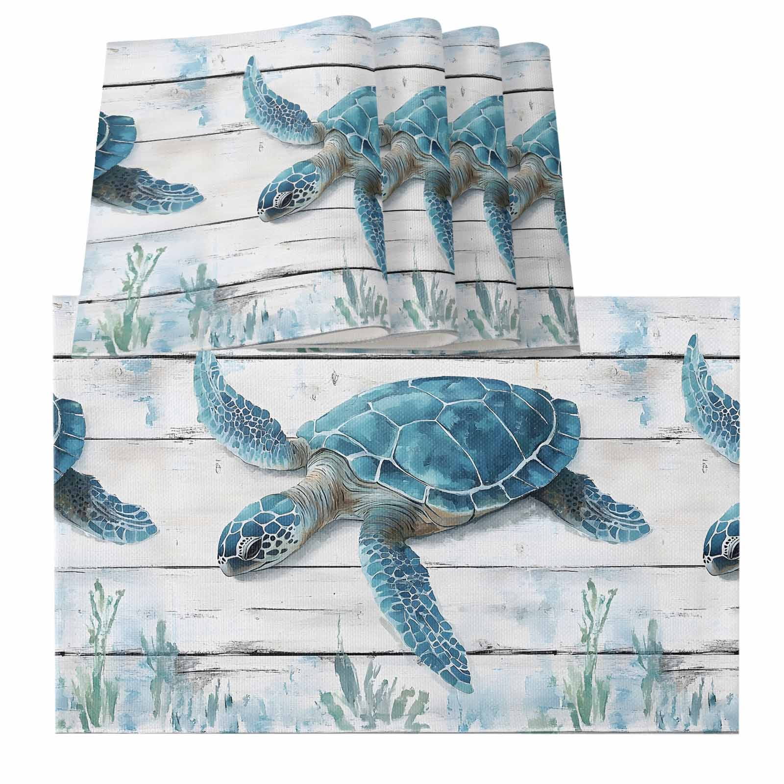 Placemats for Dinning Table Set of 12, Sea Turtle Blue Coastal Ocean ...