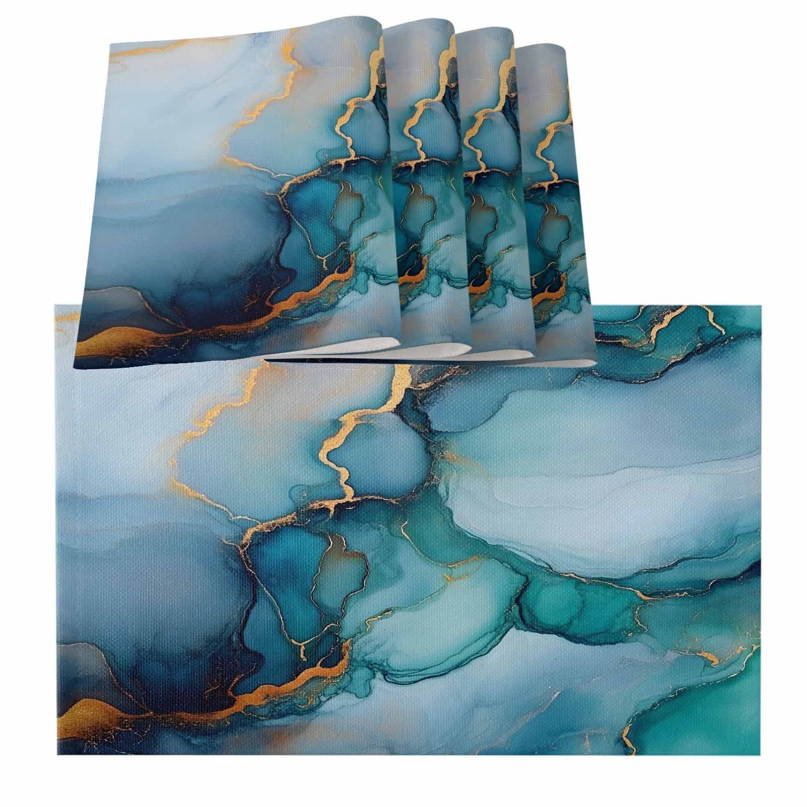 Placemats for Dinning Table Set of 12, Teal Blue Marble Abstract ...