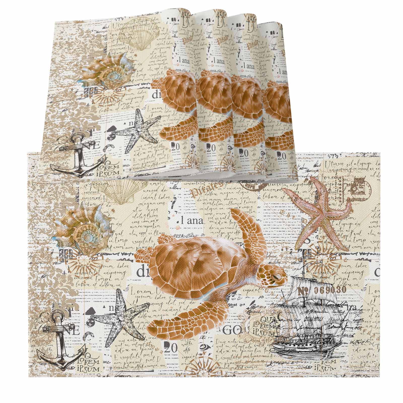 Placemats for Dinning Table Set of 8, Coastal Sea Turtle Vintage ...