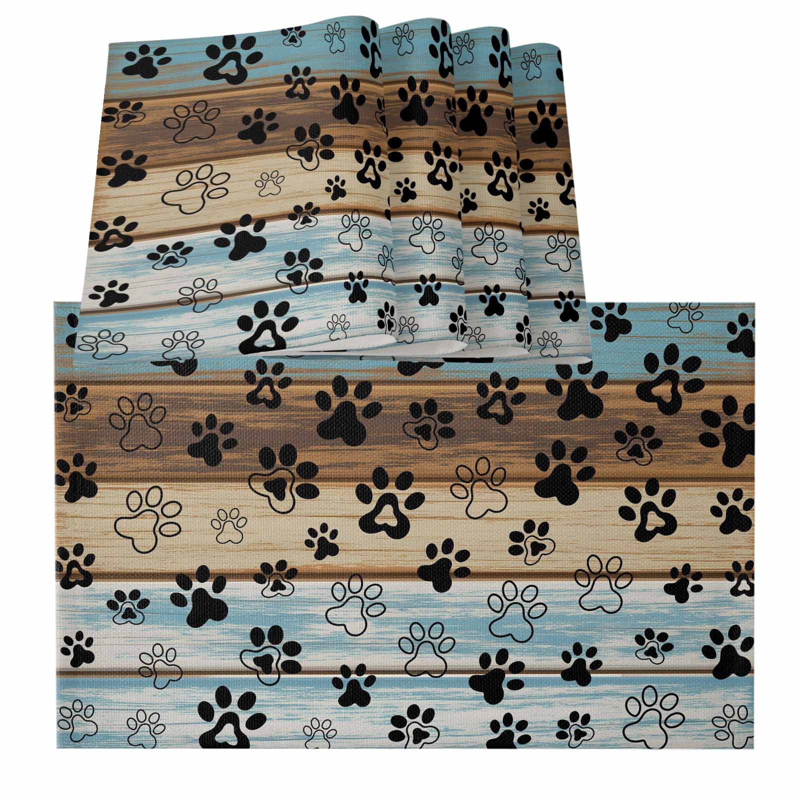 Placemats for Dinning Table Set of 8, Cute Dog Claws Farmhouse Blue ...