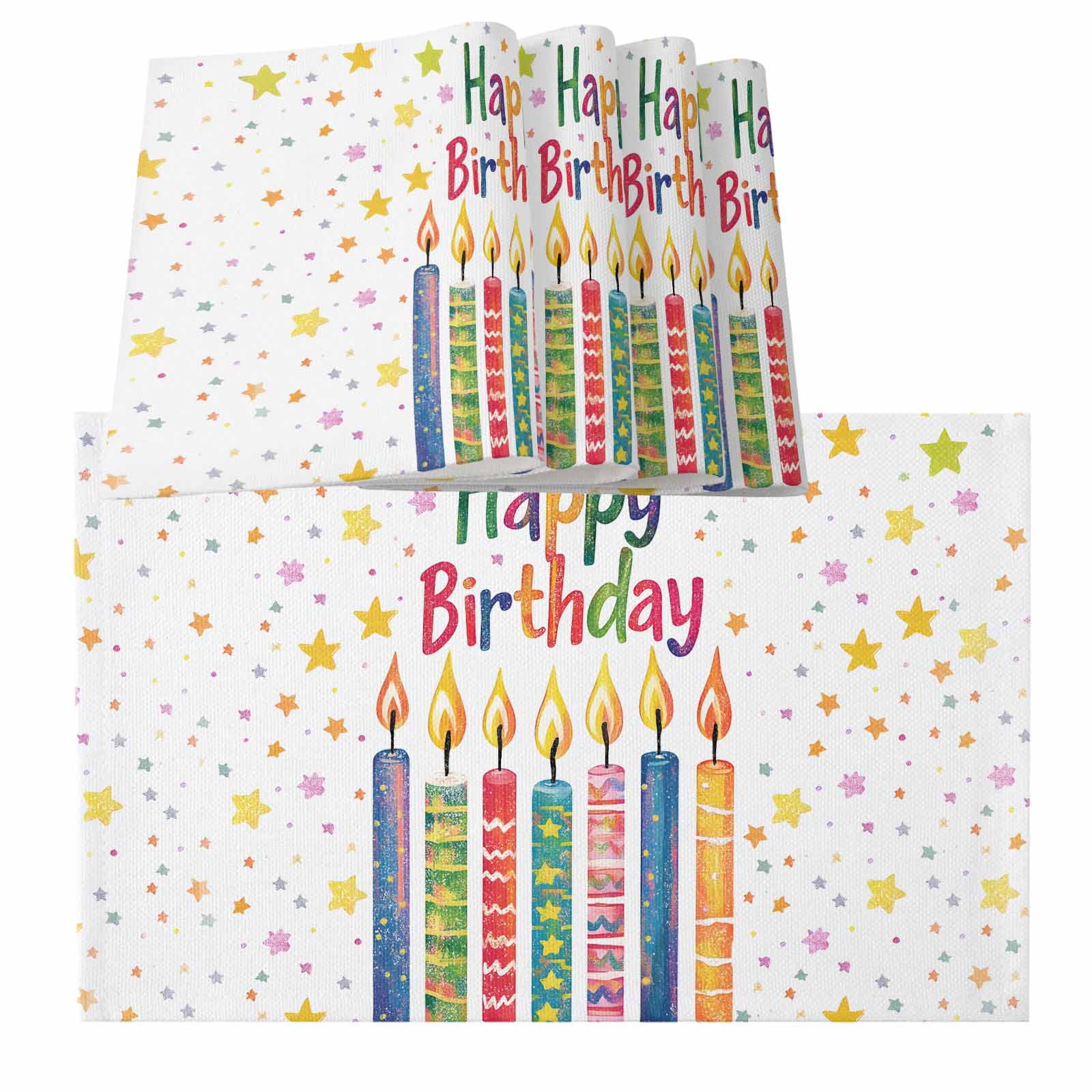 Placemats for Dinning Table Set of 8, Happy Birthday Colorful Star ...