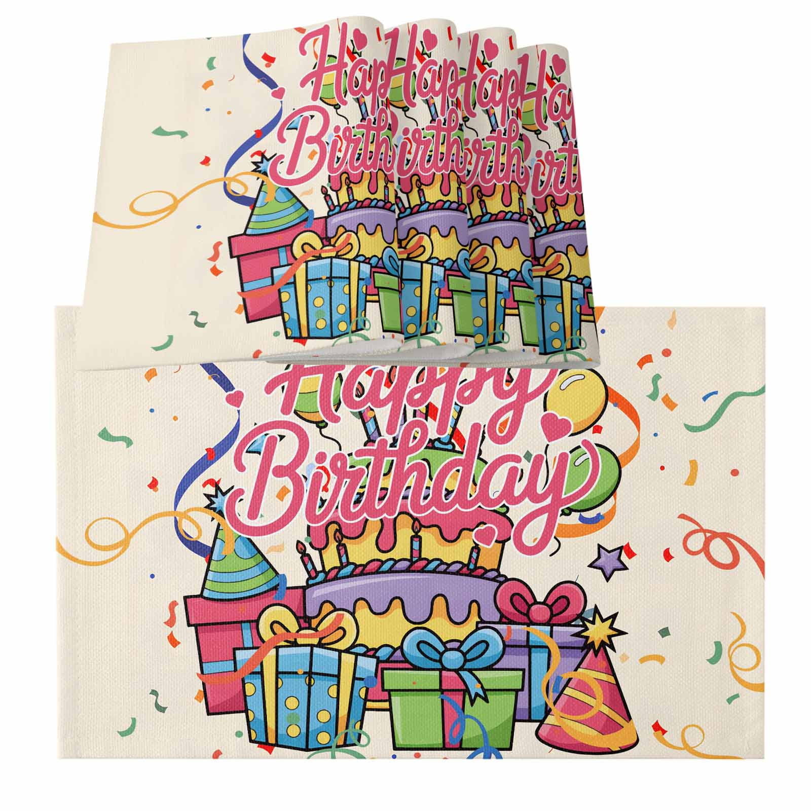 Placemats for Dinning Table Set of 8, Happy Birthday Ribbon Cake ...