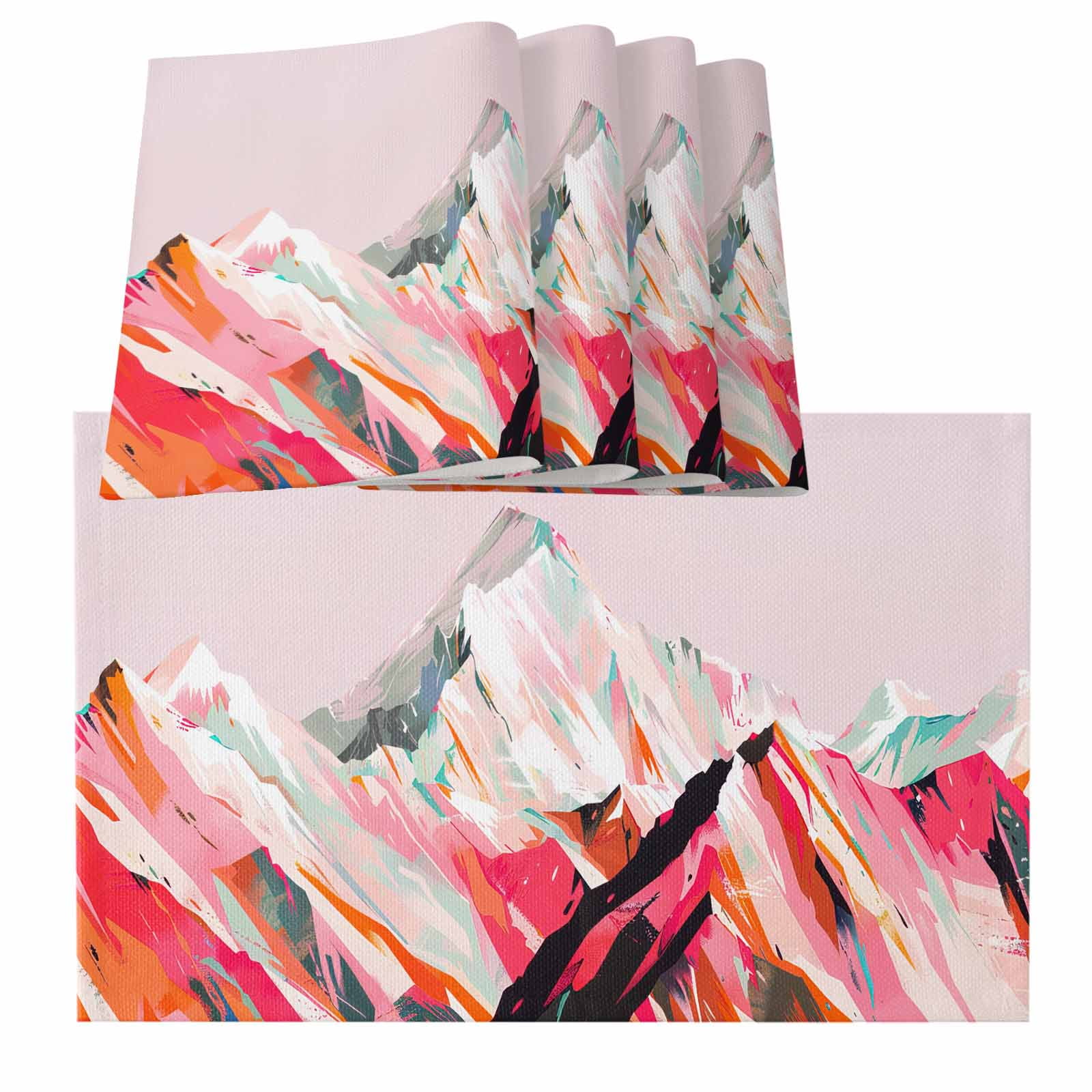 Placemats for Dinning Table Set of 8, Mountains Pink Abstract ...