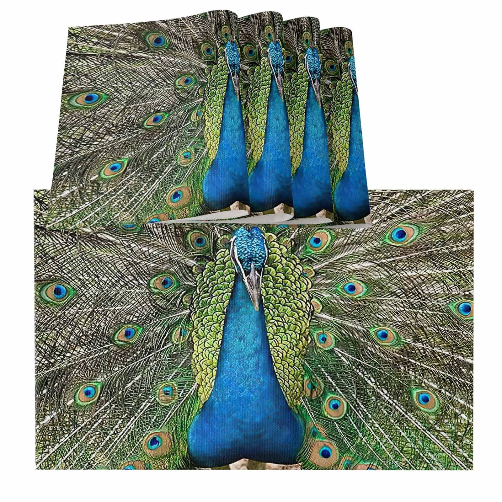 Placemats for Dinning Table Set of 8, Peacock Feathers Contemporary ...