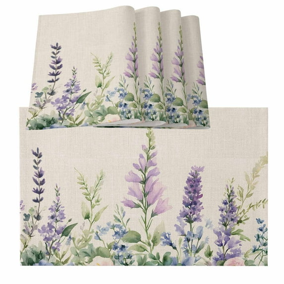 Placemats for Dinning Table Set of 8, Purple Lavender Botanical Blossom ...