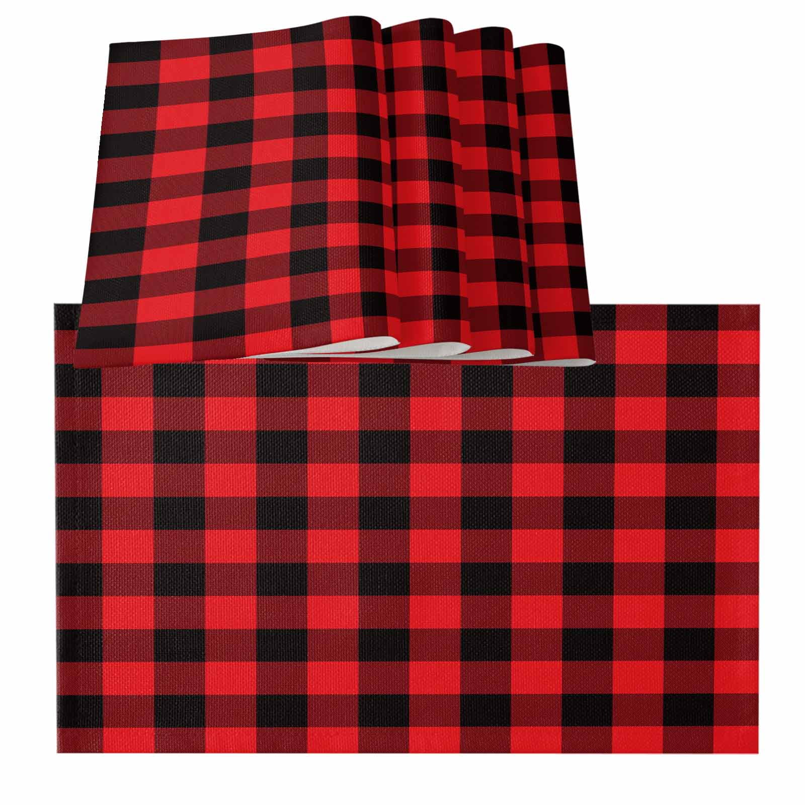 Placemats for Dinning Table Set of 8, Red Black Buffalo Plaid Black Red ...
