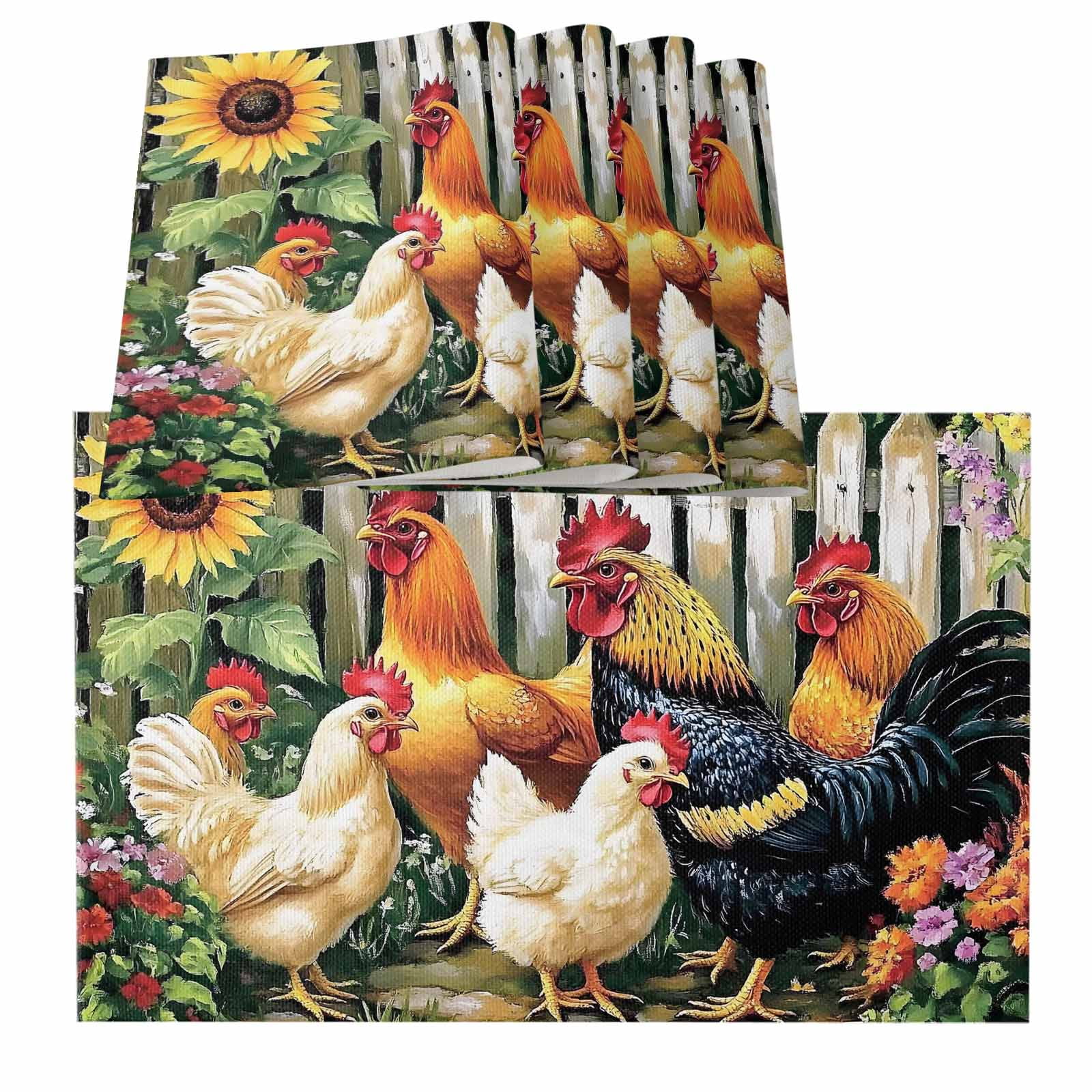 Placemats for Dinning Table Set of 8, Retro Rooster Farmhouse ...