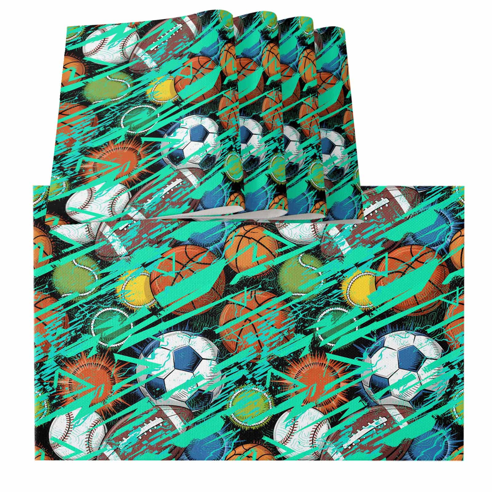 Placemats for Dinning Table Set of 8, Sports Theme Funny Abstract ...