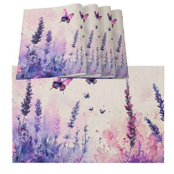 Placemats for Dinning Table Set of 8, Spring Lavender Butterfly Purple ...