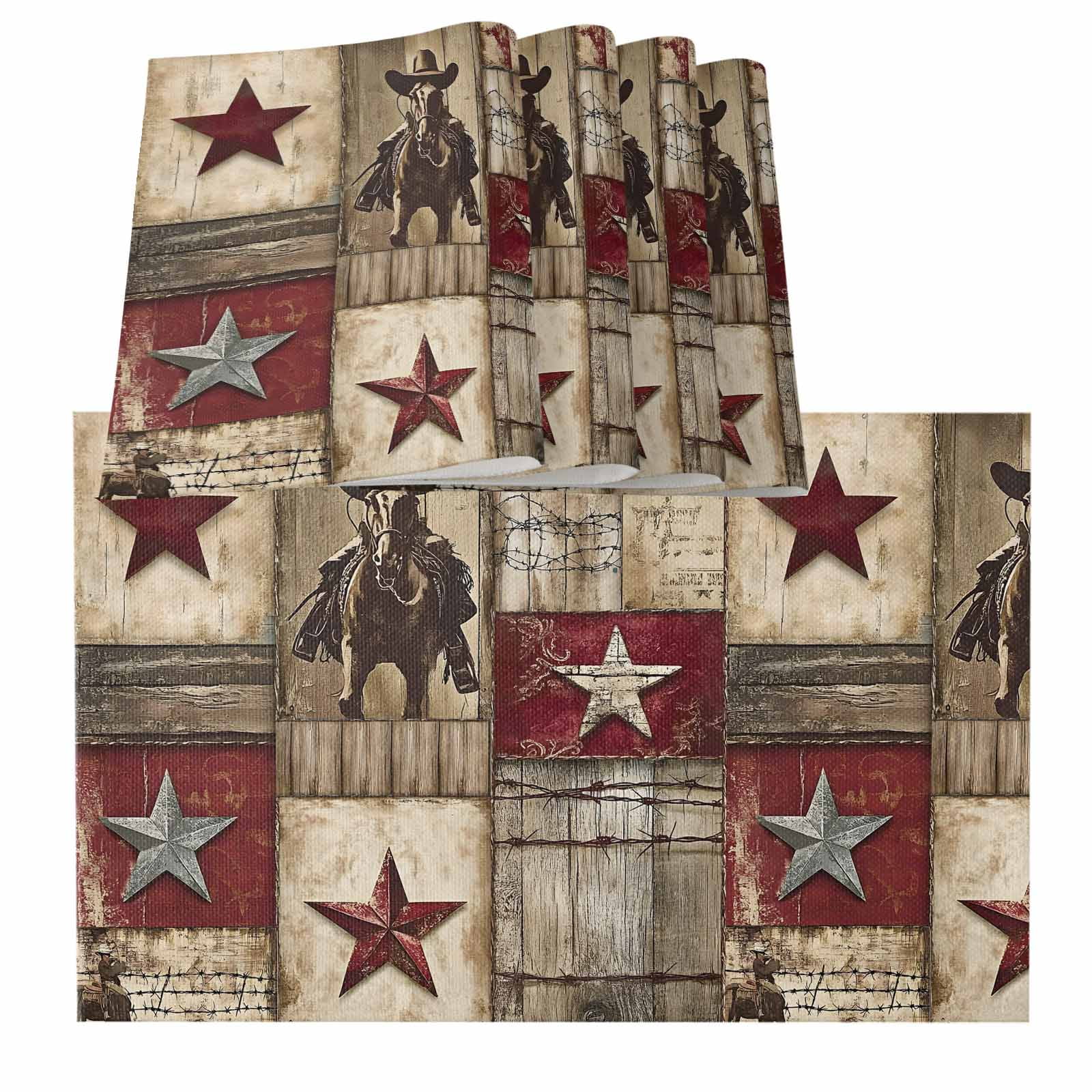 Placemats for Dinning Table Set of 8, Texas Star Vintage Western Cowboy ...