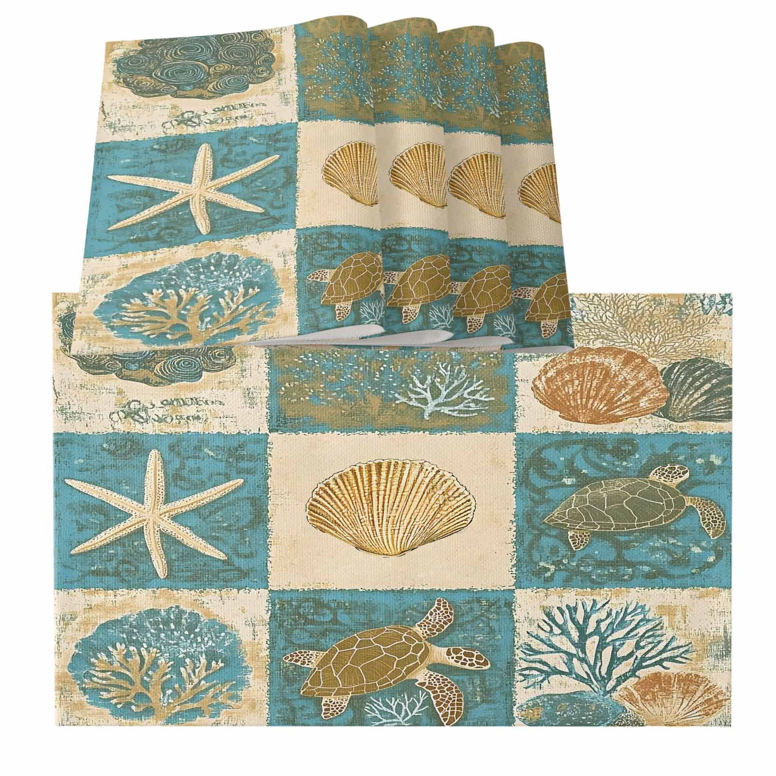 Placemats for Dinning Table Set of 8, Vintage Coastal Summer Beach Sea ...