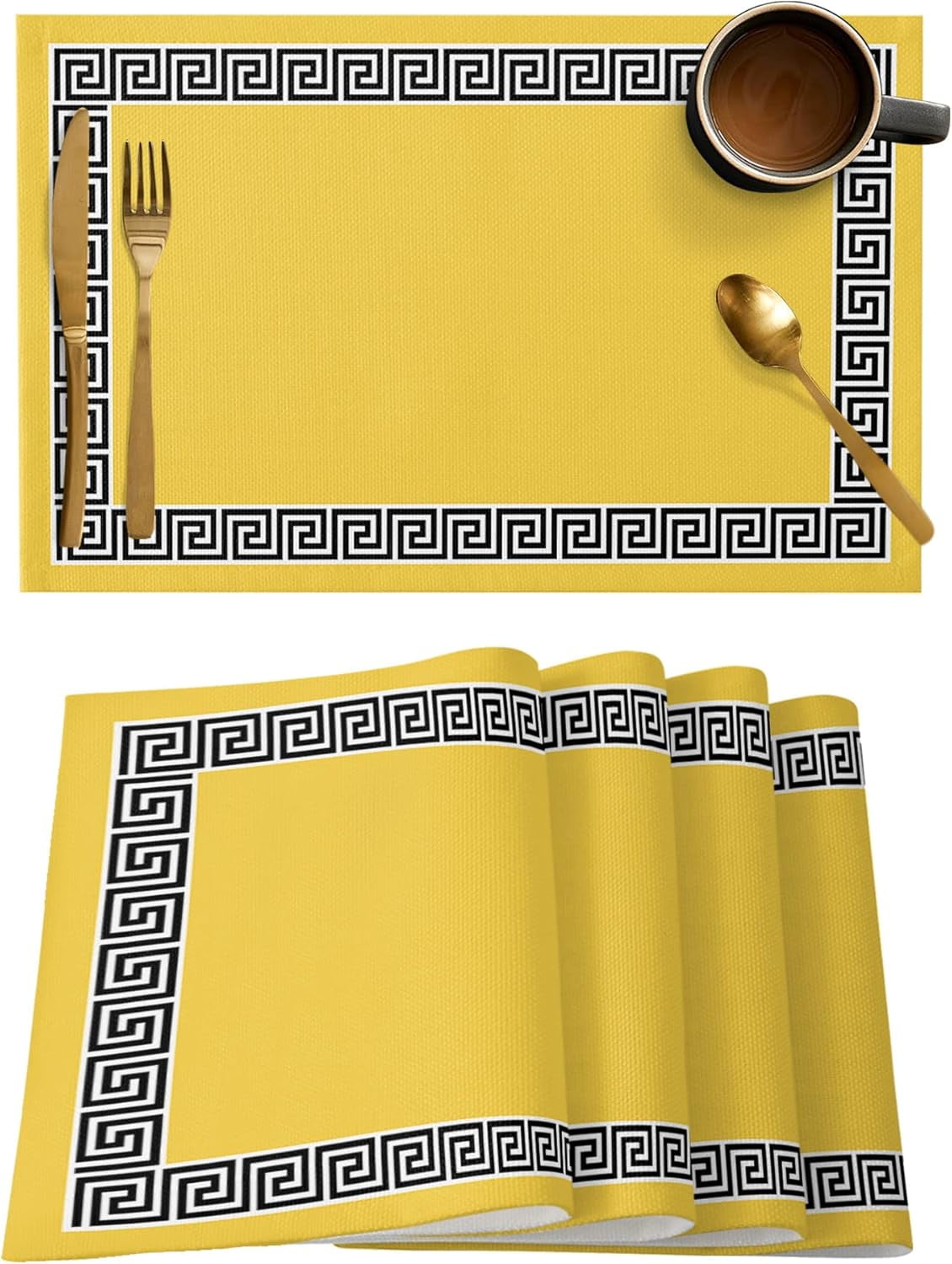 Placemats Geometric Greek Key Design Place Mats for Dining Room Dinner ...