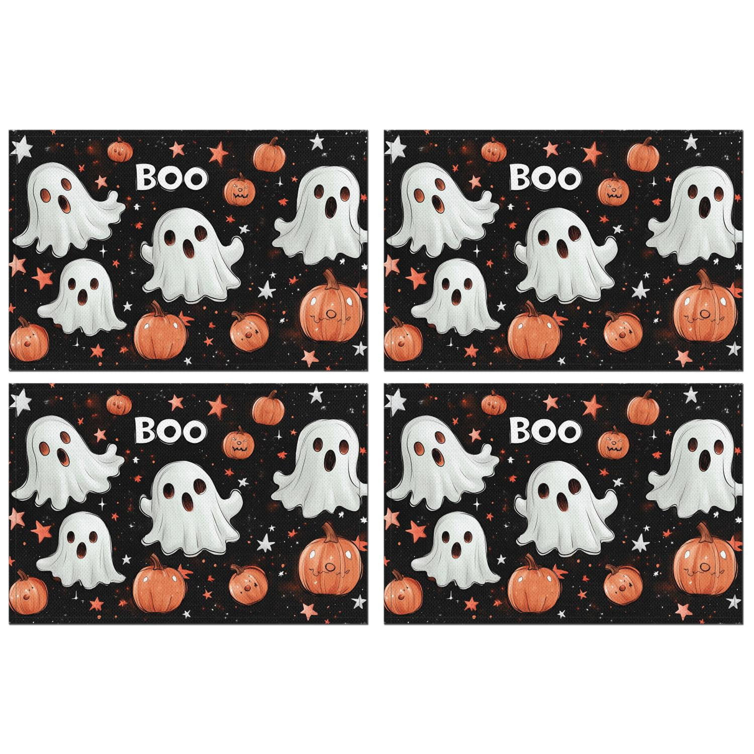 Placemats Halloween Spooky Cute Ghost Boo Pumpkin Placemats Set of 4 ...