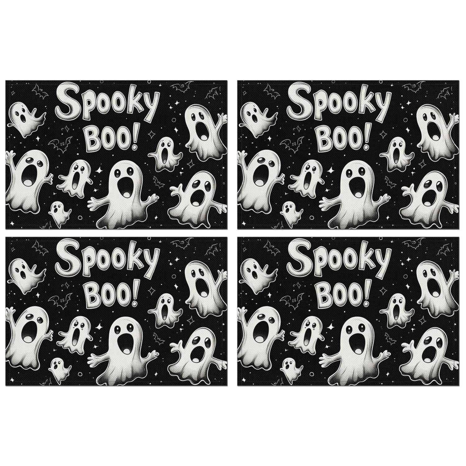Placemats Halloween Spooky Ghost Boo Bat Placemats Set of 4 12x18in ...