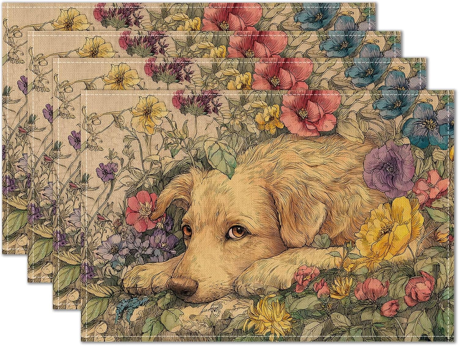 Placemats Set of 4 12x18 inch Dog Pattern Spring Table Mats for Dining ...