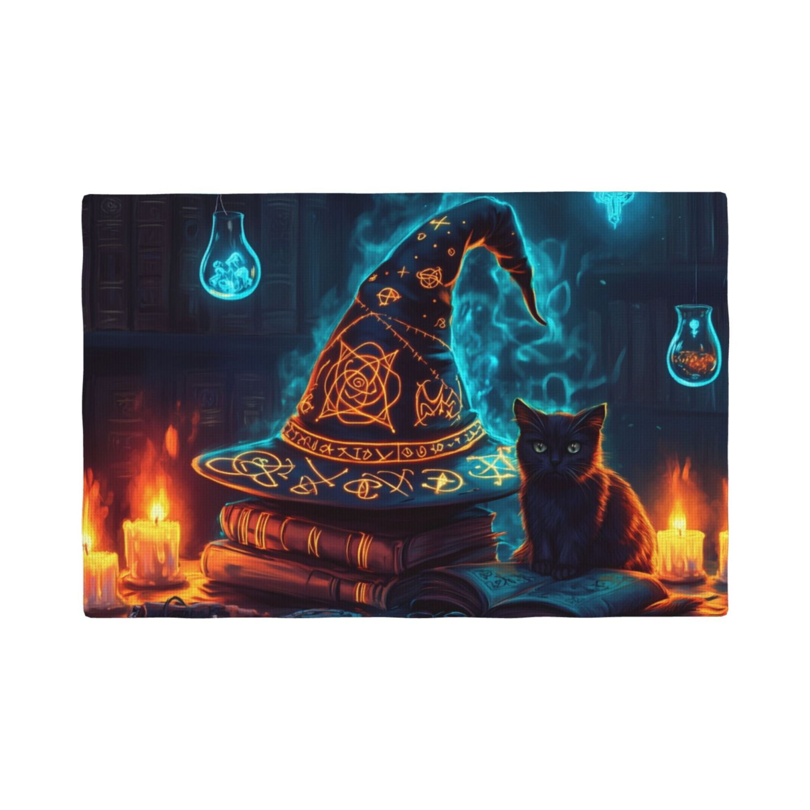 Placemats Set of 4 / 6, Halloween Vintage Witch Hat Black Cat A ...