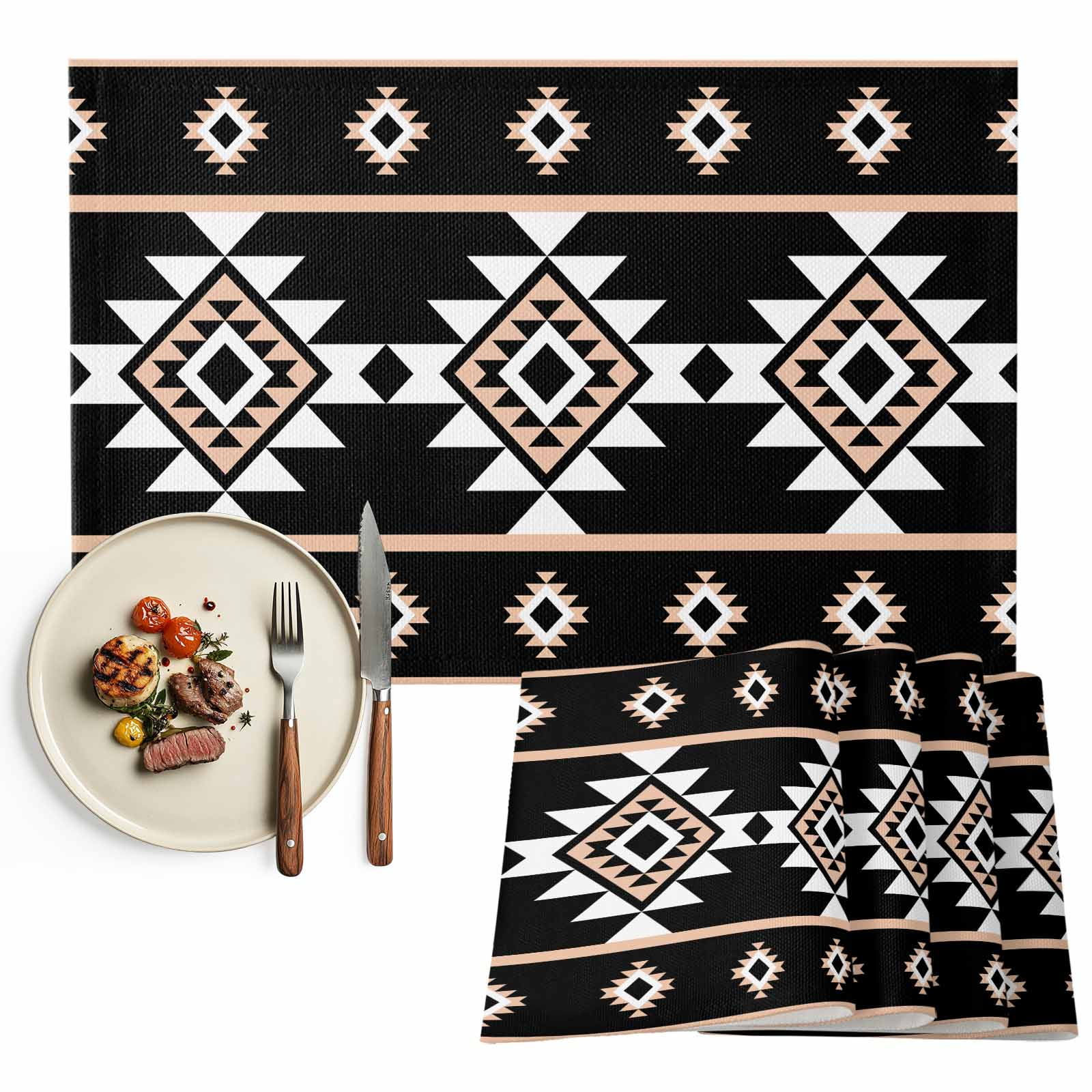 Placemats Set of 4, Black Aztec Place Mats Western Tribal Pattern ...
