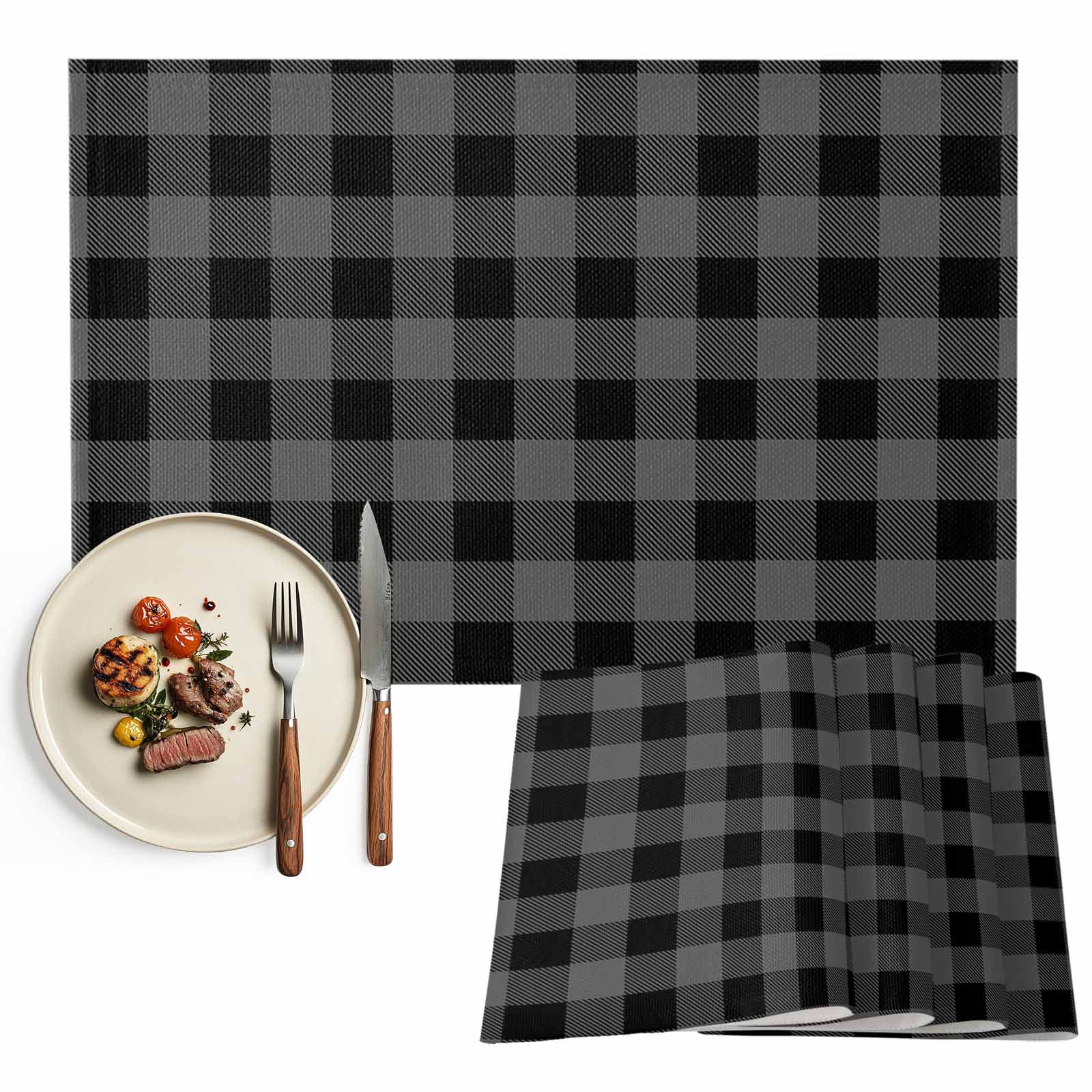 Placemats Set of 4, Black Buffalo Check Plaid Place Mats Farmhouse ...