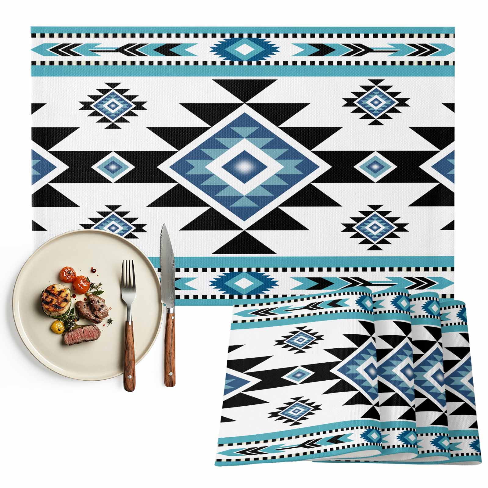 Placemats Set of 4, Blue Boho Place Mats Bohemian Native Southwest ...