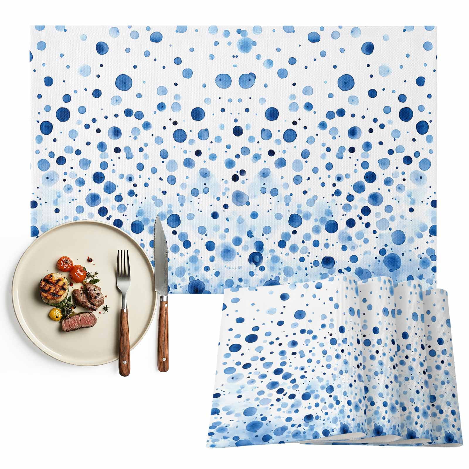 Placemats Set of 4, Blue Polka Dot Place Mats Modern Art Tablemats ...
