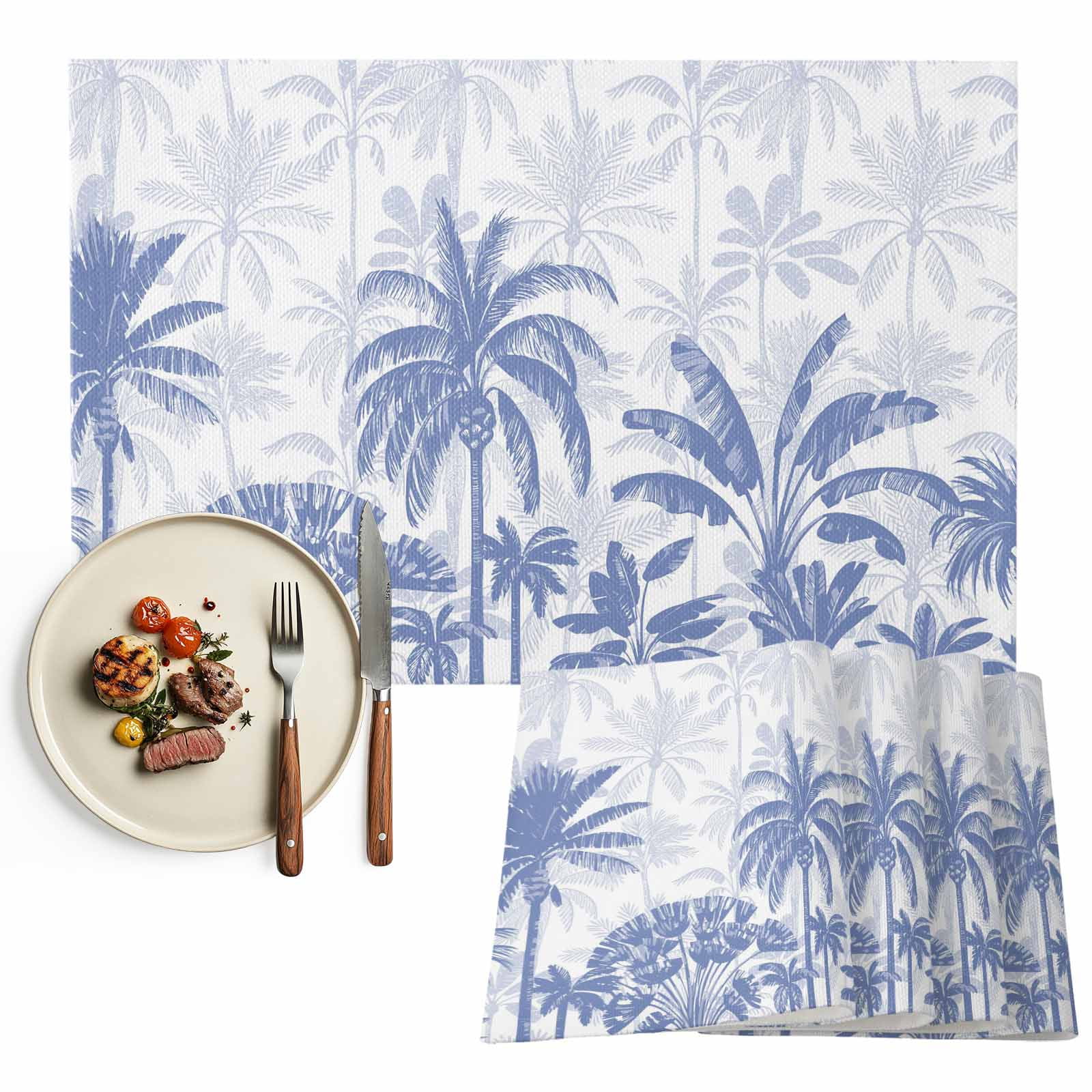 Placemats Set of 4, Blue Tortoise Palm Tree Place Mats Tropical Plants ...