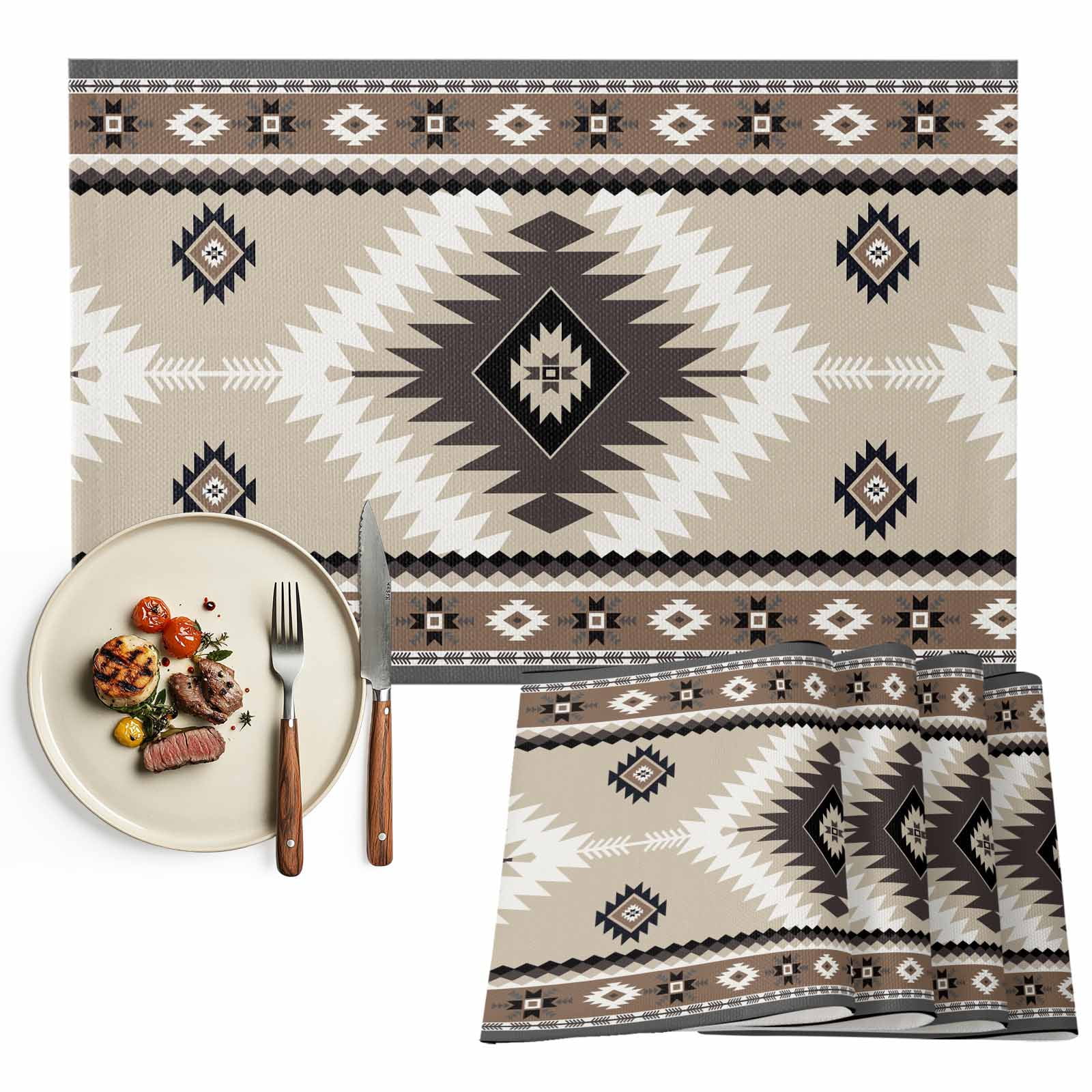 Placemats Set of 4, Brown Bohemian Place Mats Aztec Boho Southwest ...