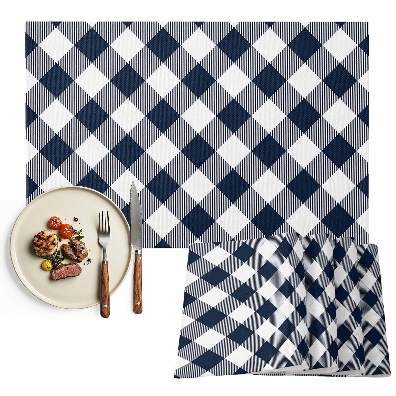 Placemats Set of 4, Buffalo Plaid Navy Blue Check Place Mats Farmhouse ...