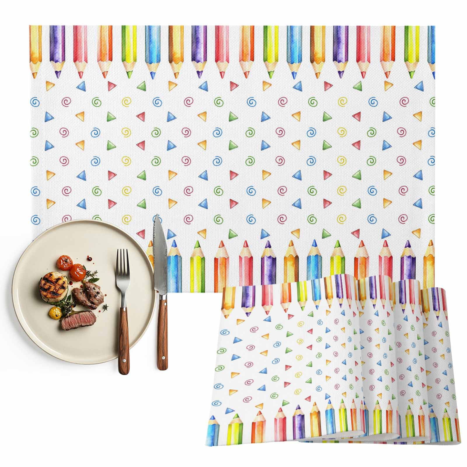Placemats Set of 4, Colored Pencils Place Mats Childlike Building ...