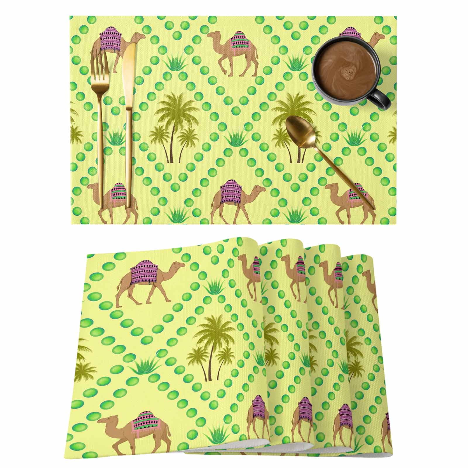 Placemats Set of 4, Desert Sand Camels Woven Placemat, Linen Place Mats ...