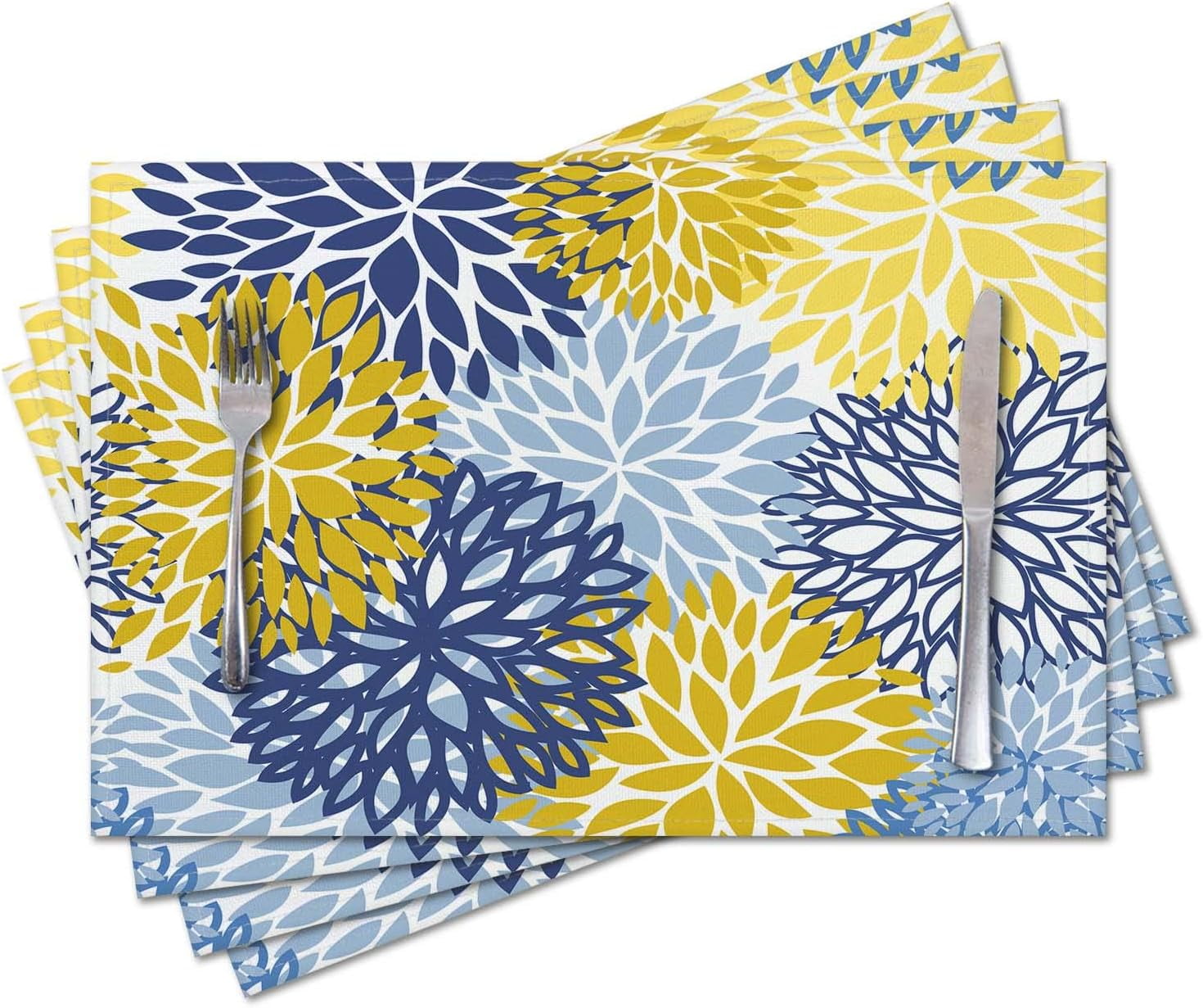 Placemats Set of 4 for Dining Table, Spring Floral Chrysanthemum ...