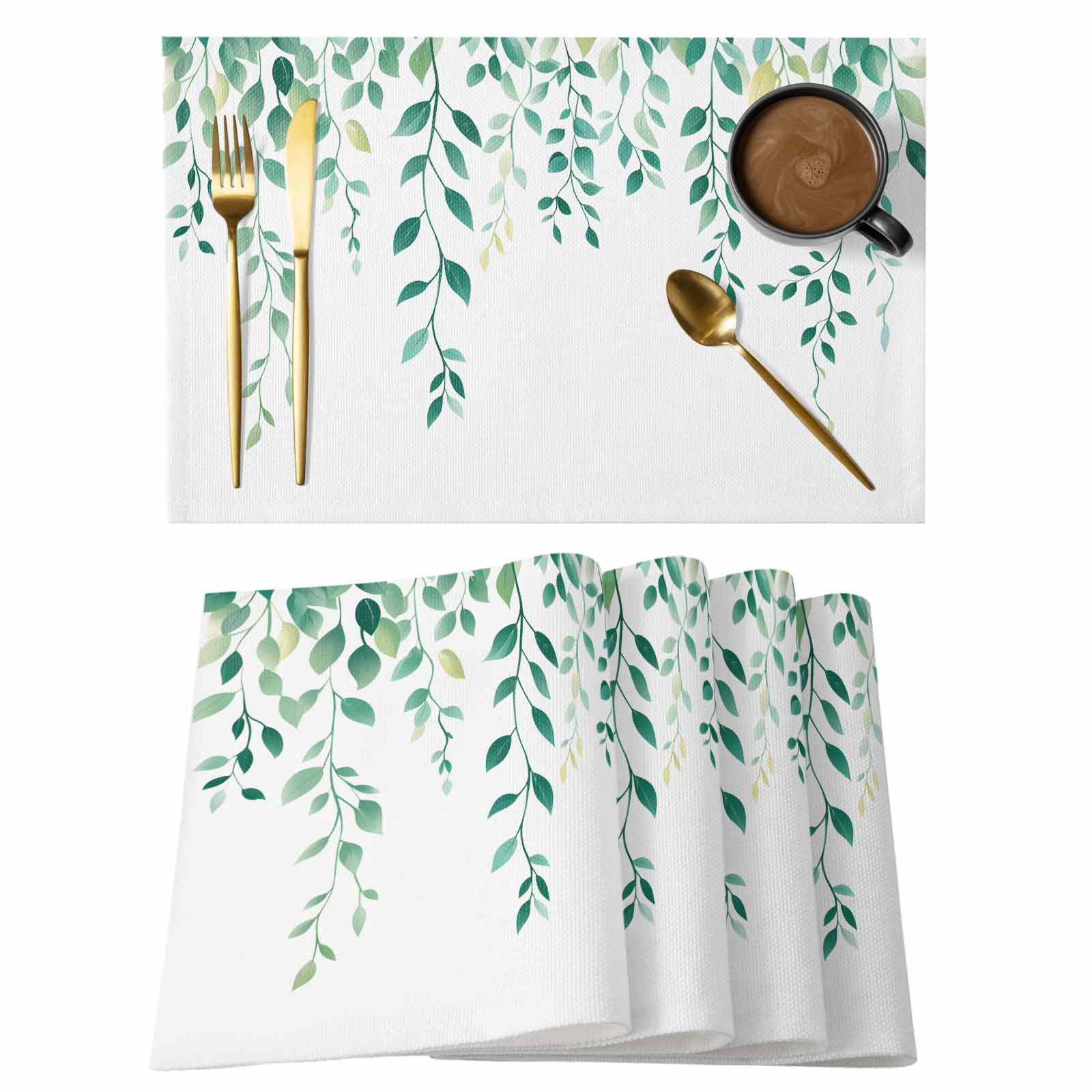 Placemats Set of 4 Green Leaves Non-Slip Place Mat Tree Branch Table ...