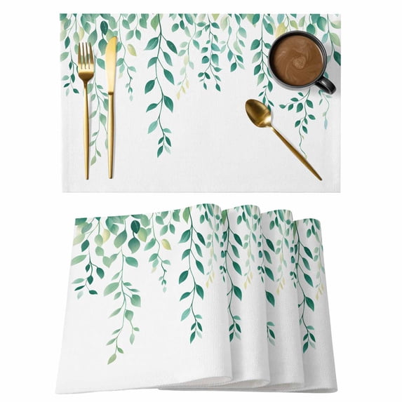 Placemats Set of 4 Green Leaves Non-Slip Place Mat Tree Branch Table ...