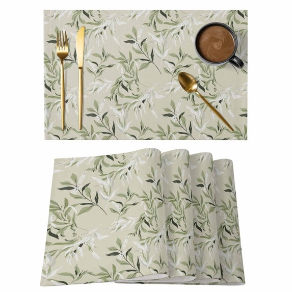 Placemats Set of 4 Green Leaves Non-Slip Place Mat Vintage Plant Table ...