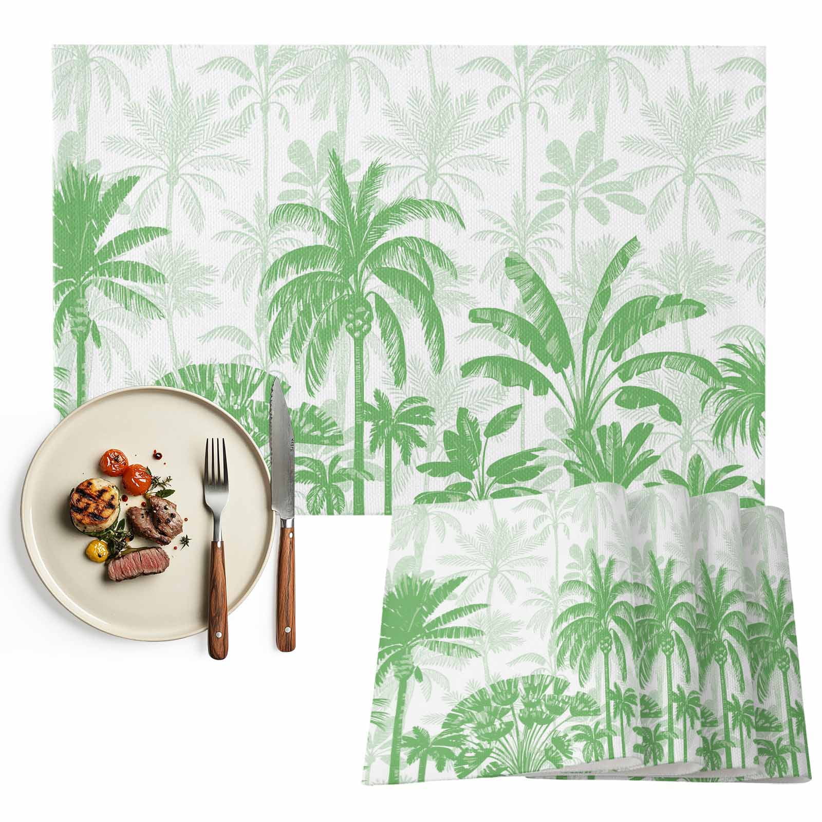 Placemats Set of 4, Green Tortoise Palm Tree Place Mats Tropical Plants ...