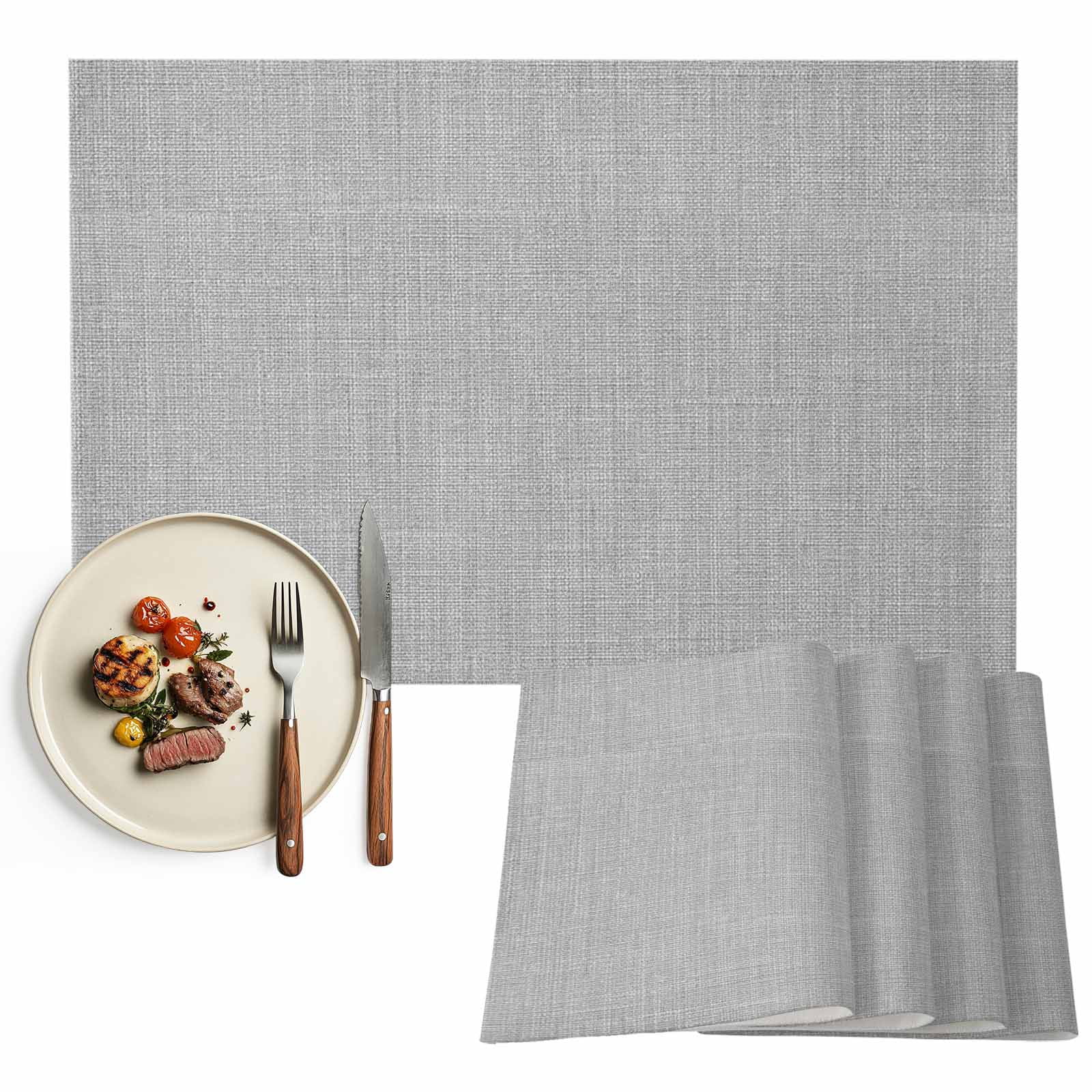 Placemats Set of 4, Grey Linen Texture Placemats Set of 4, Farmhouse ...