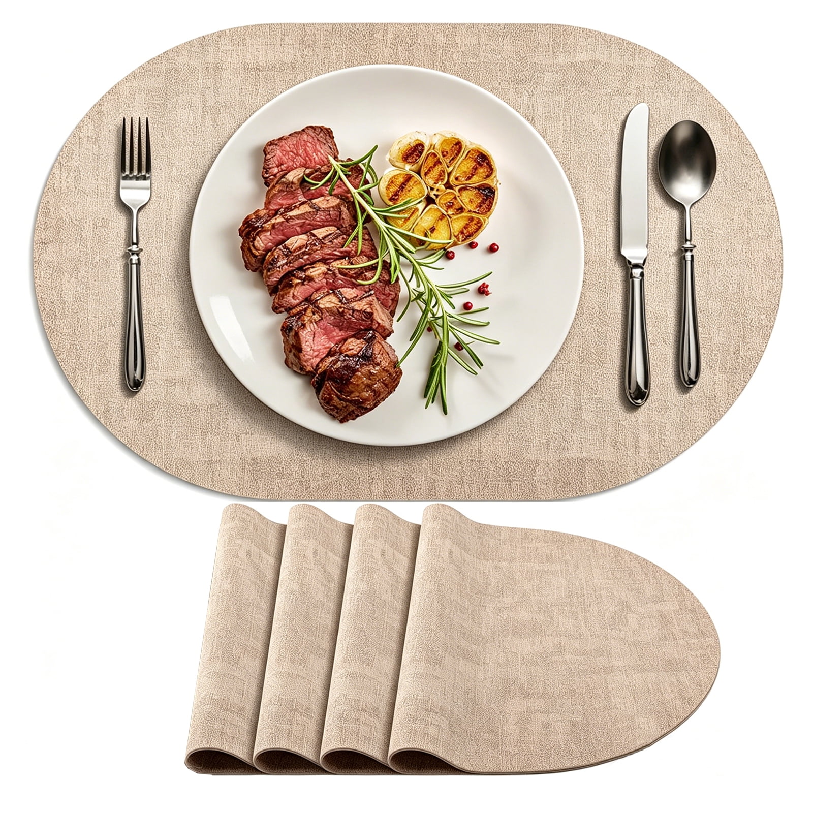 Placemats Set of 4, Heat Resistant Oval Faux Leather Place Mats 11.8 x ...